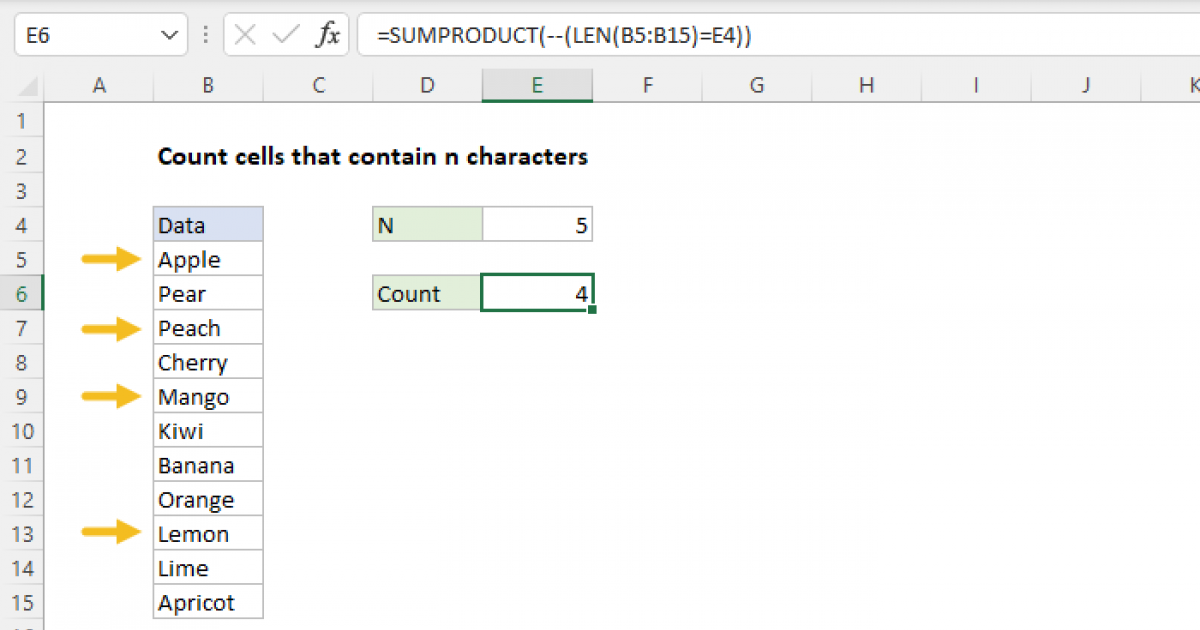 Count Cells That Contain N Characters Excel Formula Exceljet